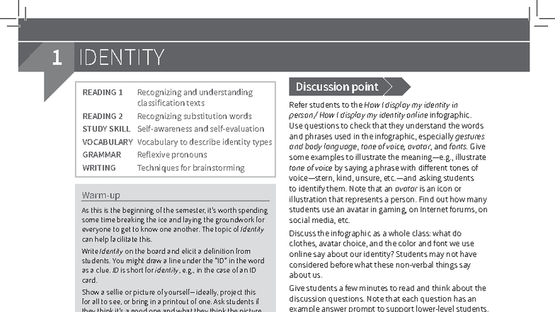 Skillful 2nd Edition Level 3 Reading & Writing: Identity Discussion ...