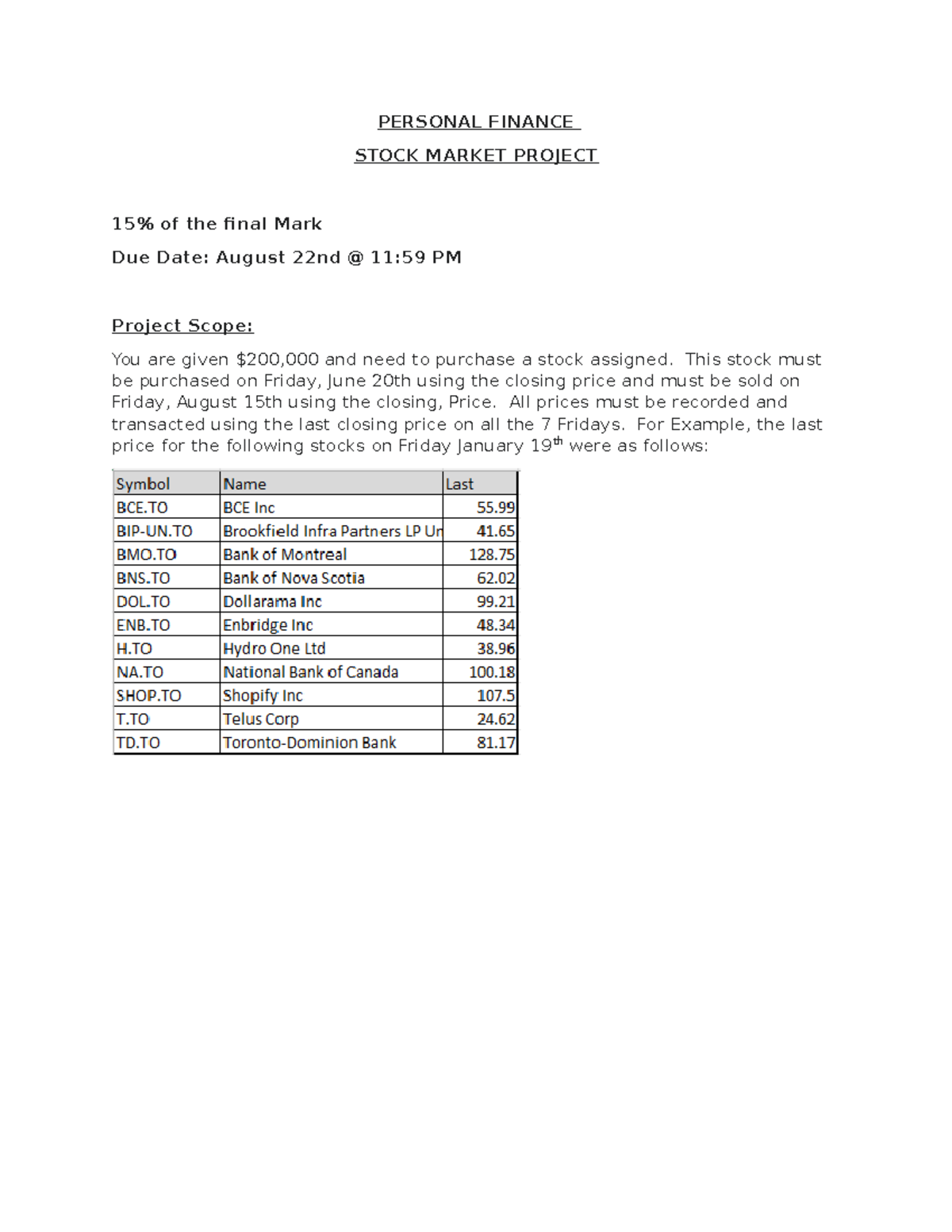 FIN 301 Final Project: Personal Finance Stock Market Analysis - Studocu