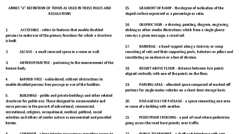 BSD Annex - Definition of Terms for Accessibility Regulations - Studocu