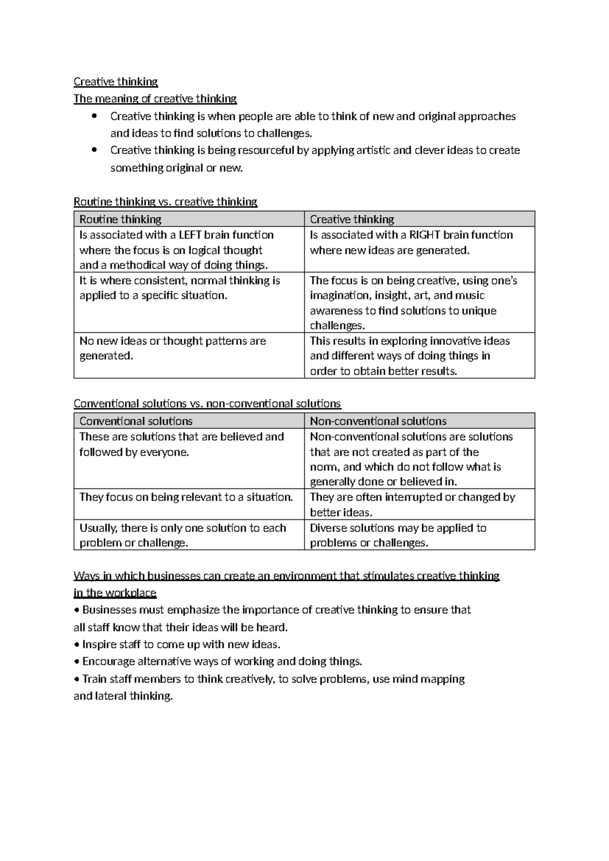 Business Notes Term 2: Creative Thinking and Change Management - Studocu