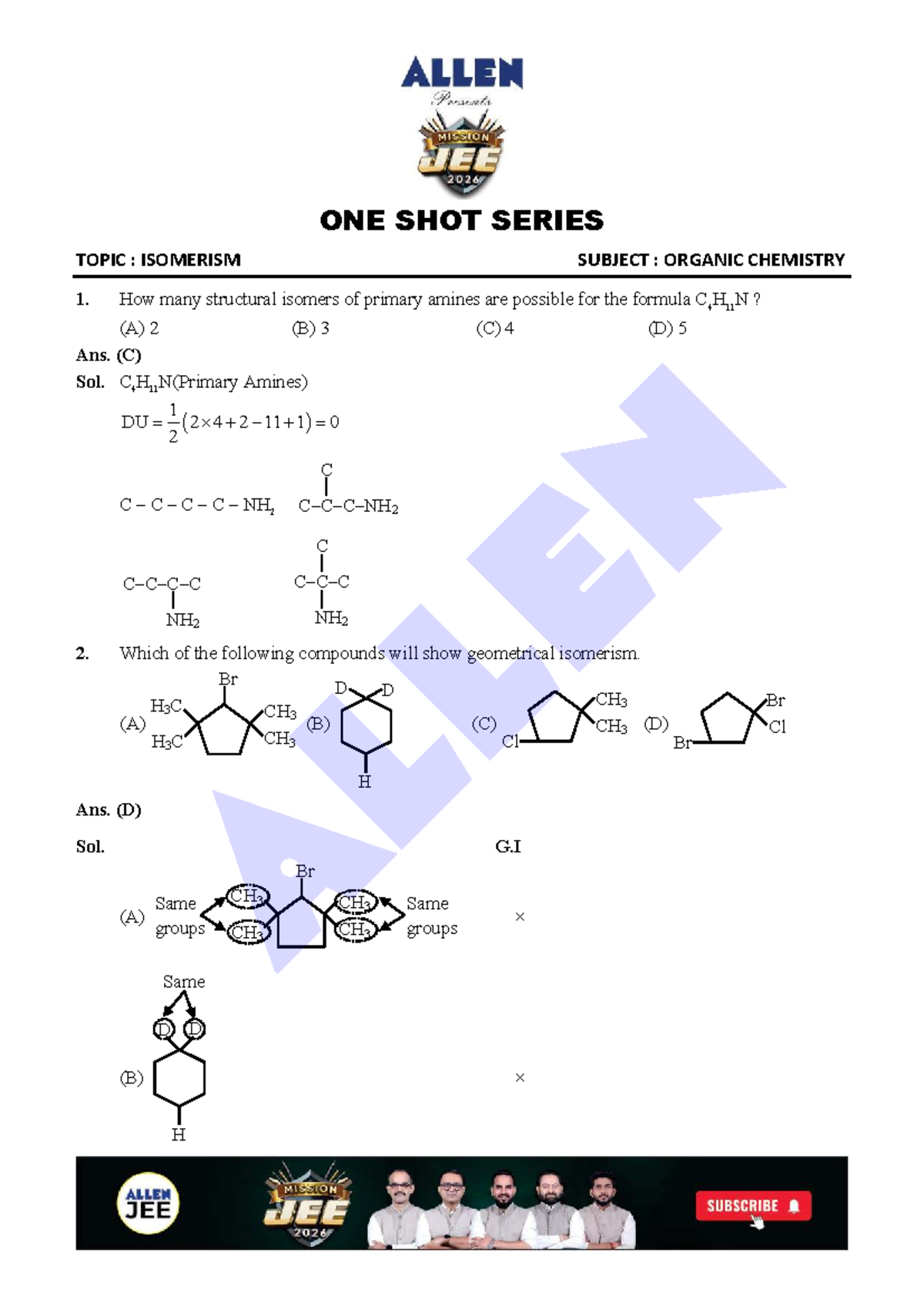 Isomerism One Shot Series Homework (With Solutions) - Organic Chemistry ...