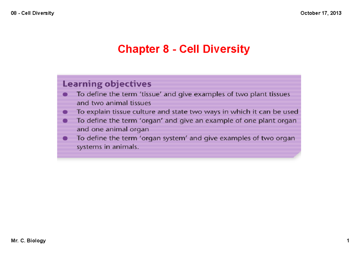 08 Biology 1 Chapter 8 Cell Diversity Notes - Studocu