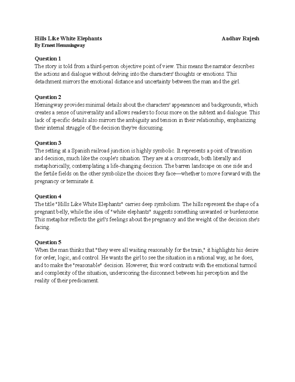 Hills Like White Elephants - This means the narrator describes the ...