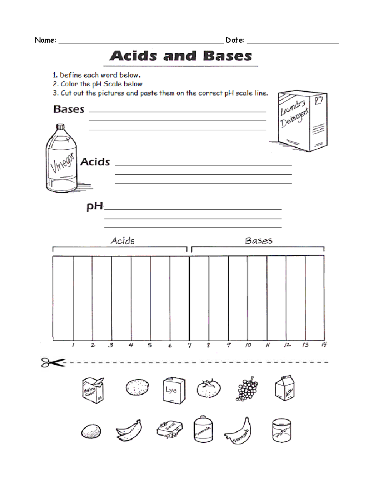 P H Acids and Bases Worksheet #1: Definitions & pH Scale Activities ...