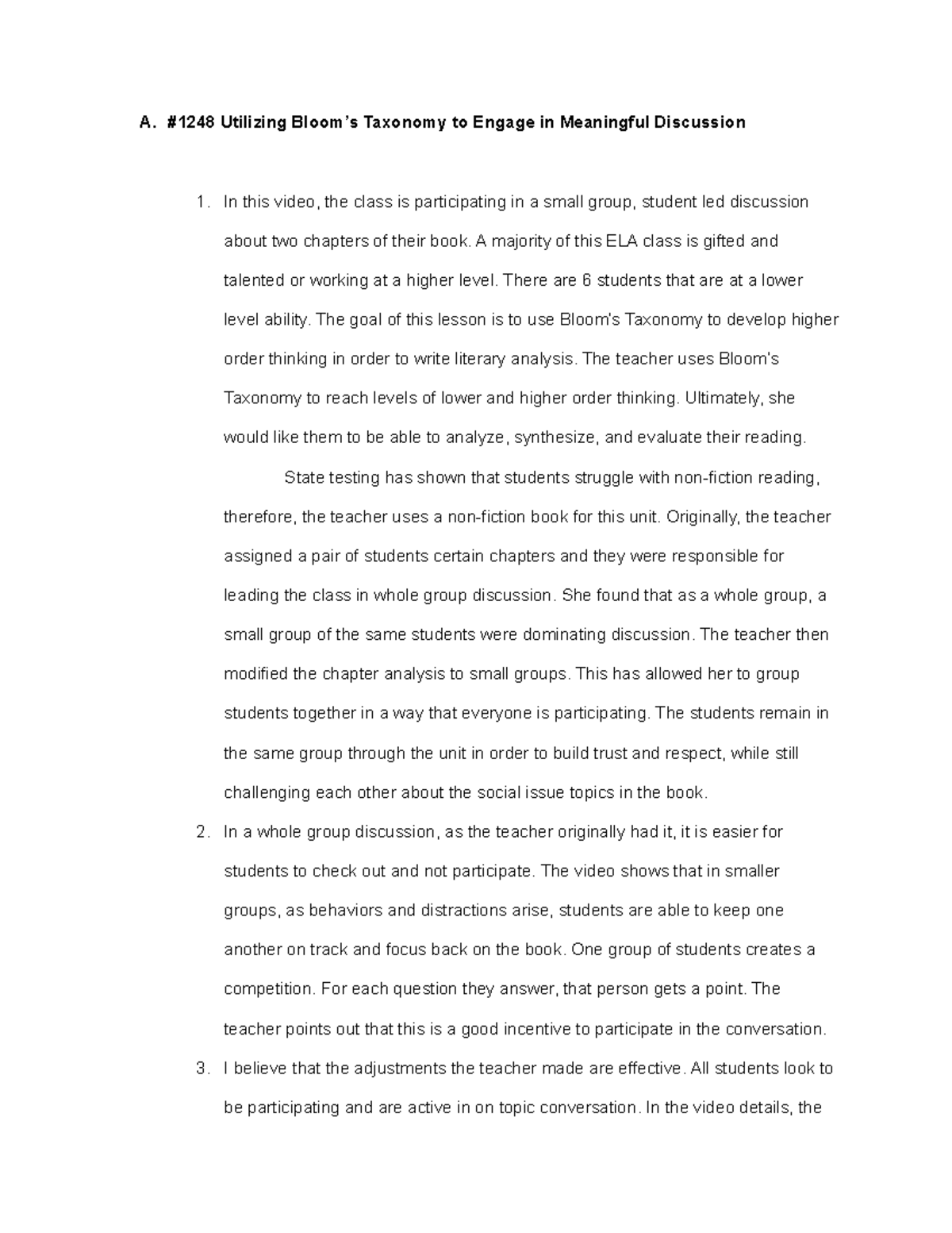Task 1 - Utilizing Bloom's Taxonomy for Differentiated Instruction ...