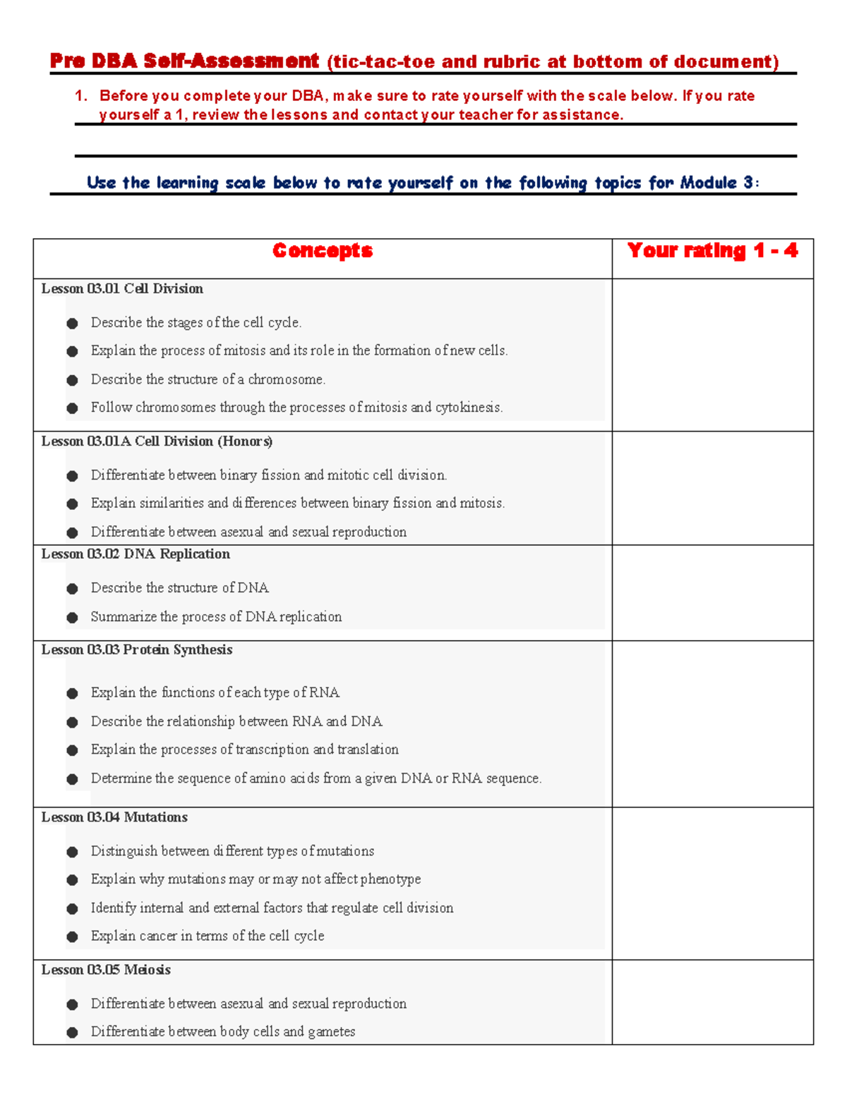 Module 3Self Assessment - Pre DBA Self-Assessment (tic-tac-toe and ...