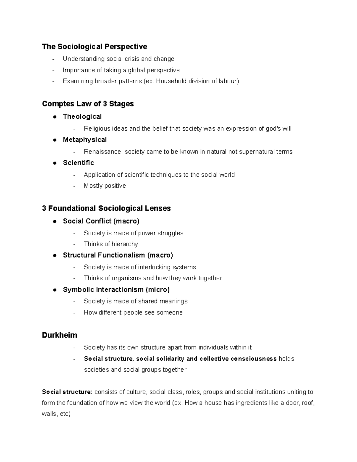 Basics - My Notes - The main sociological perspectives/theories ...