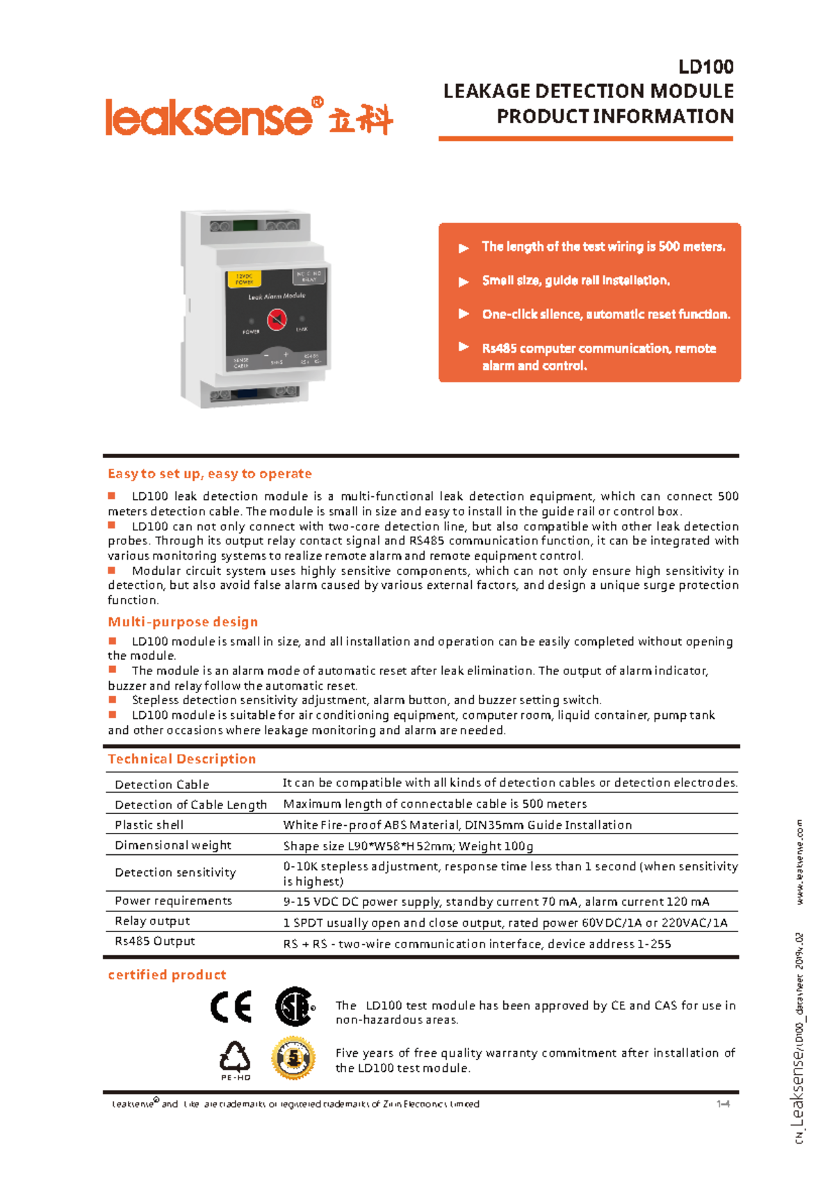 LD100-Datasheet 2019 - wld - LD100 leak detection module is a multi ...