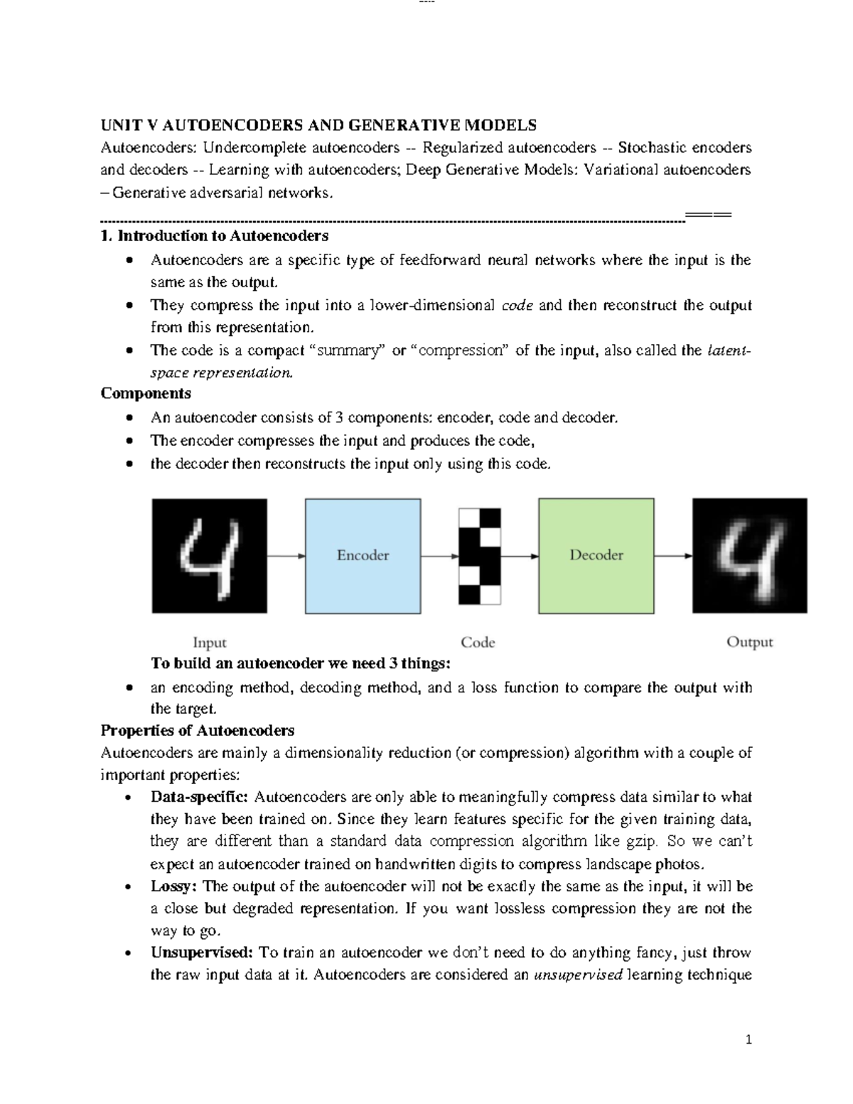 Deep Learning - AD3501 - Notes - Unit 5 - Autoencoders and Generative ...