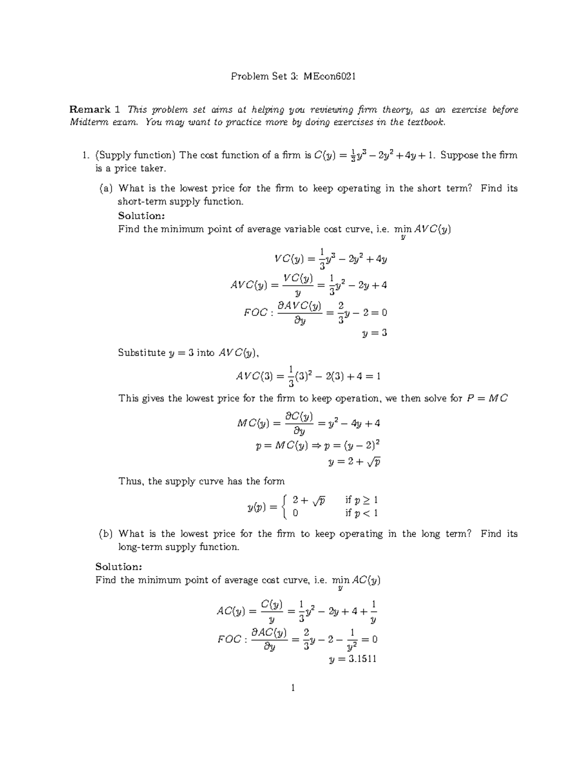 Problem Set 3 Solutions: MEcon - Correct Q6 Insights & Analysis - Studocu