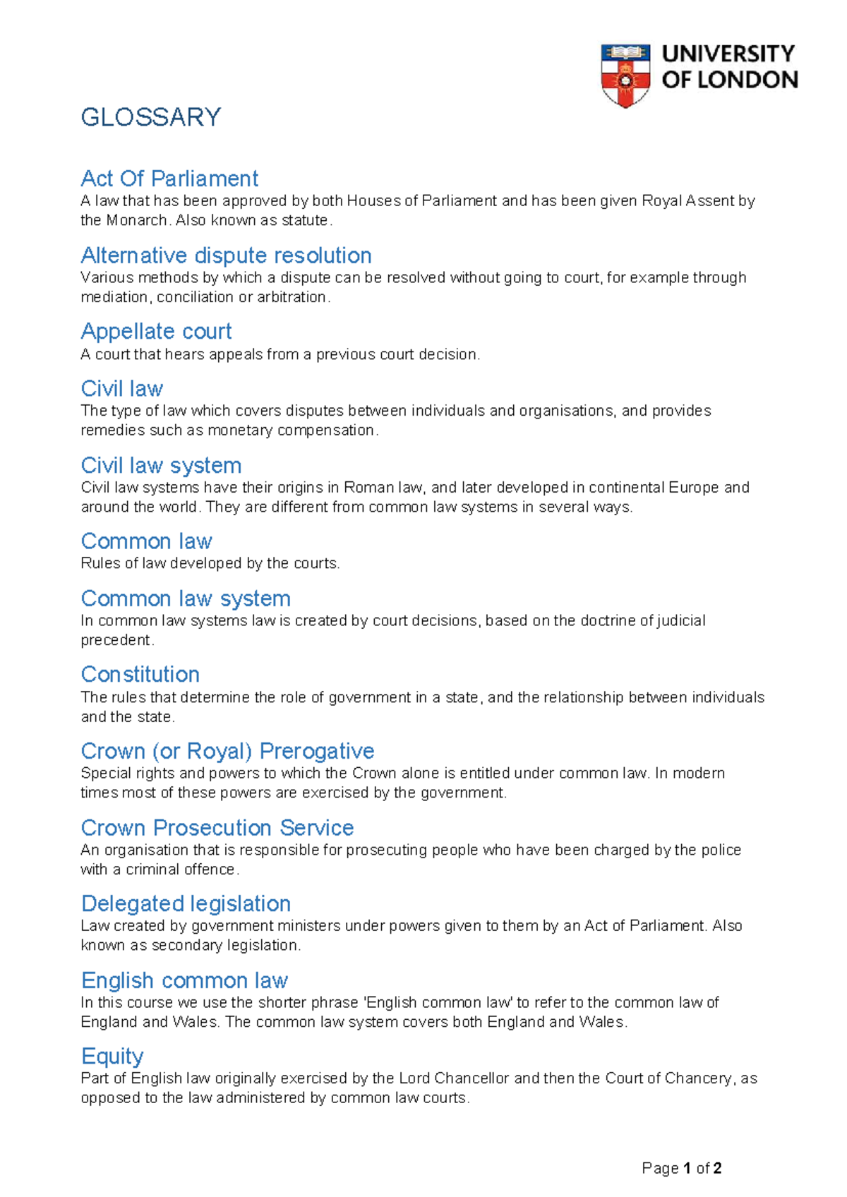 GLOSSARY: Key Legal Terms and Definitions for Law Studies - Studocu