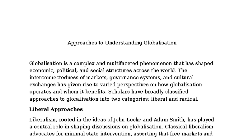Approaches to Globalisation: Liberal vs Radical Perspectives - Studocu