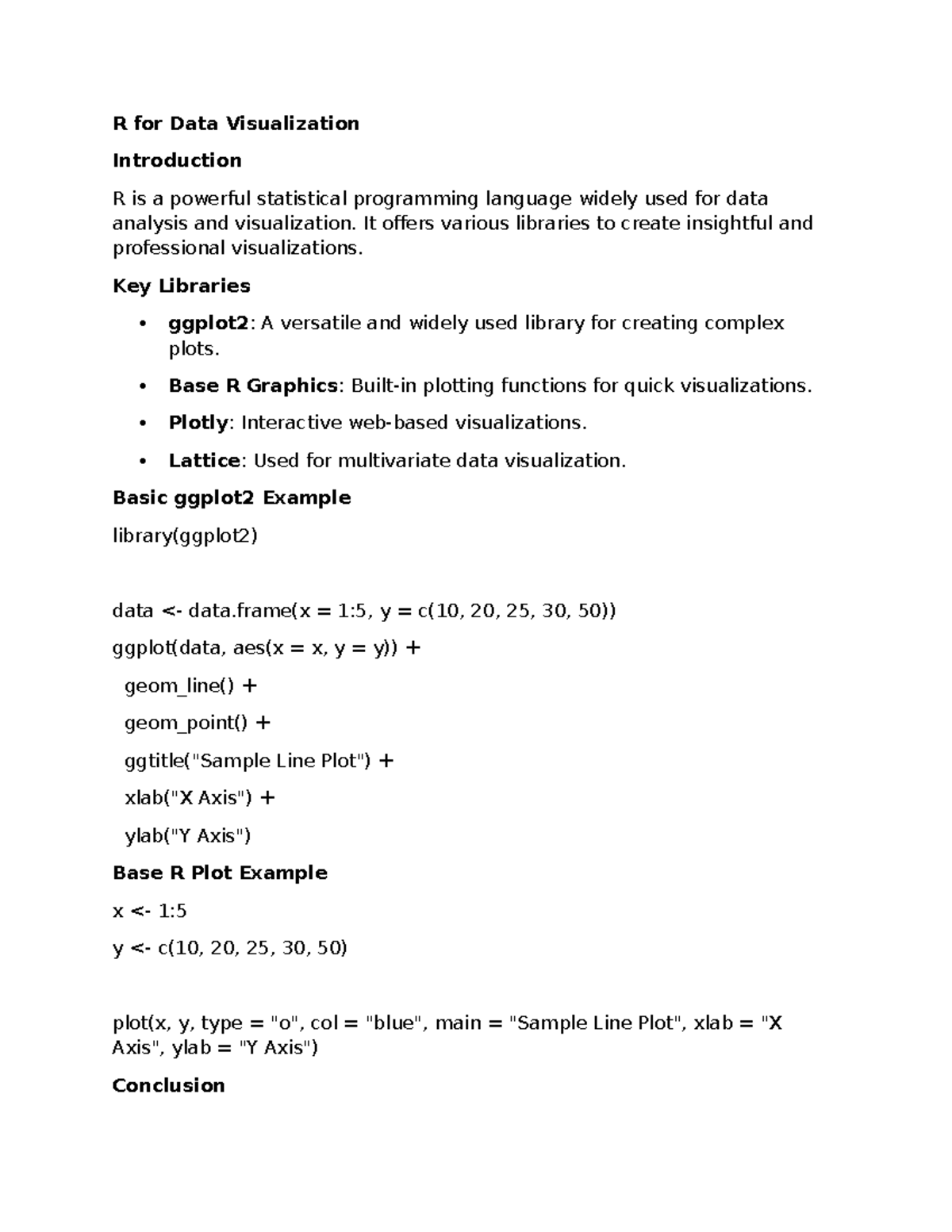 R for Data Visualization: Key Libraries and Examples - Studocu