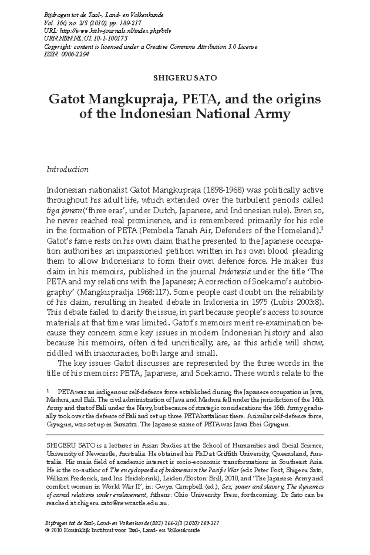 Gatot Mangkupraja, PETA, and the Origins of the Indonesian National ...