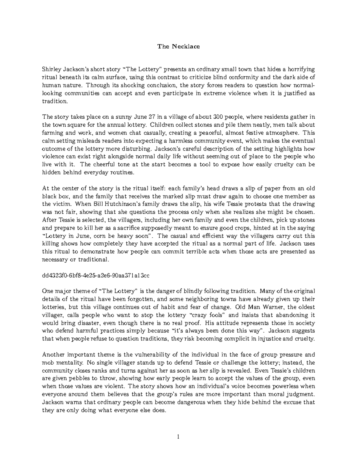 ENG 101: Analysis of "The Lottery" by Shirley Jackson - Themes ...