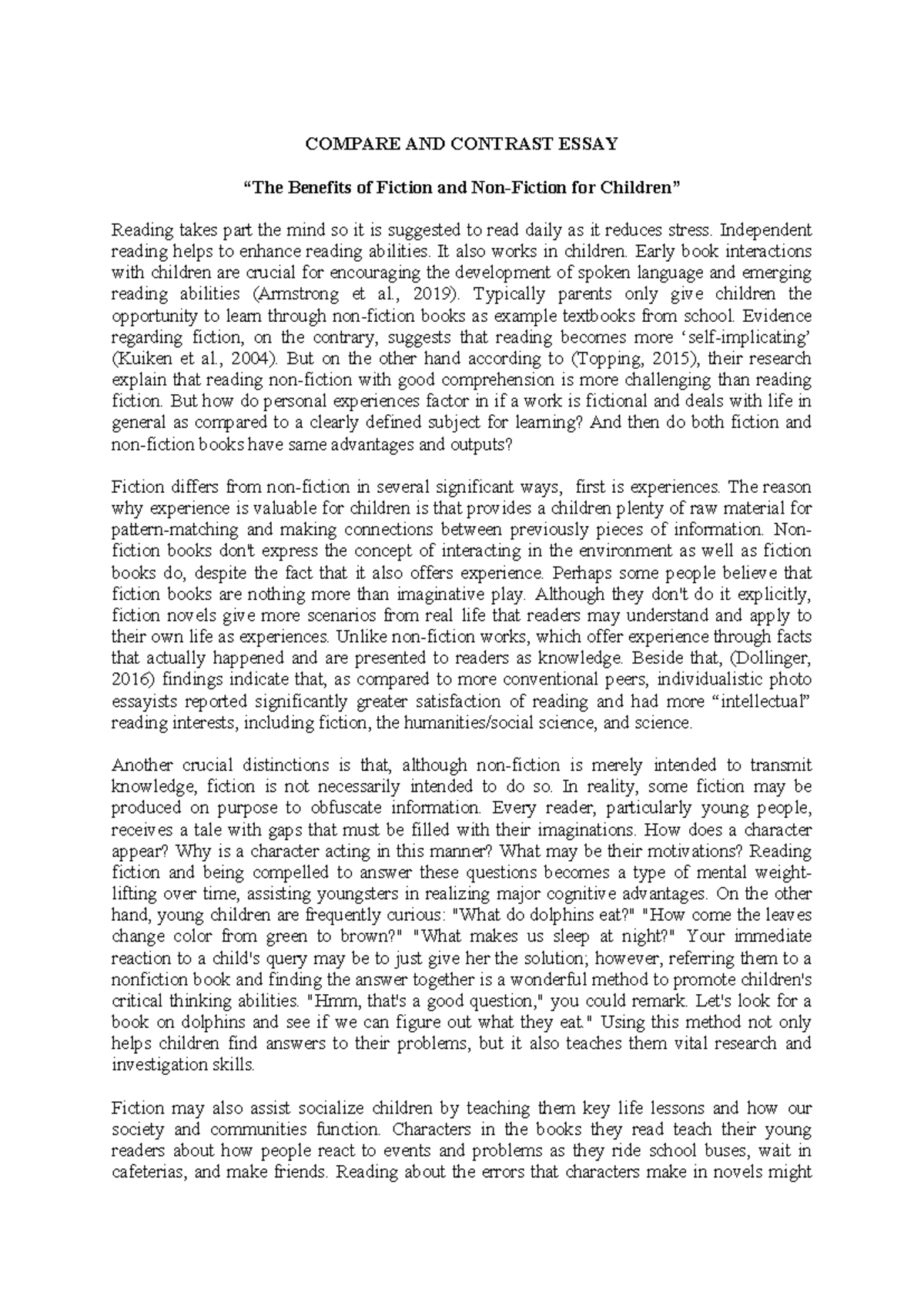 ENG101 Compare and Contrast Essay: Fiction vs Non-Fiction for Kids ...