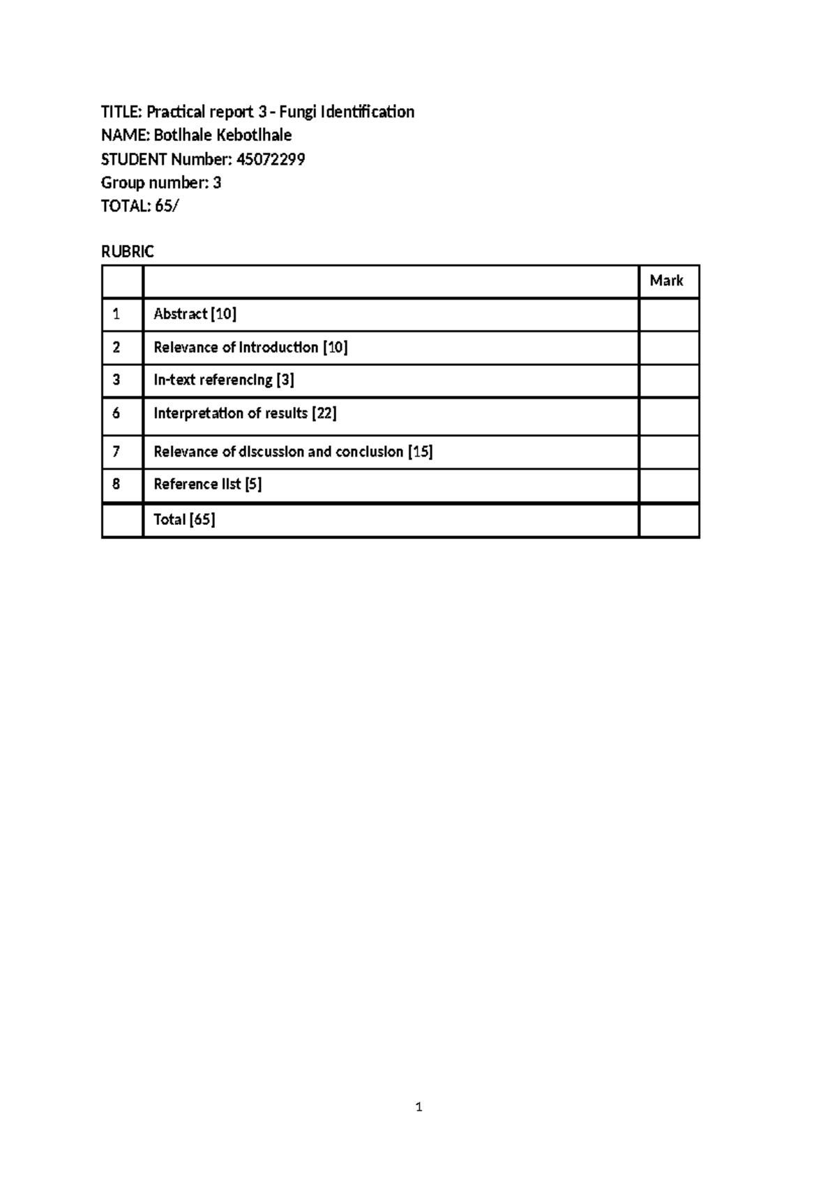 Practical Report 3: Fungi Identification in MKBS326 - Studocu