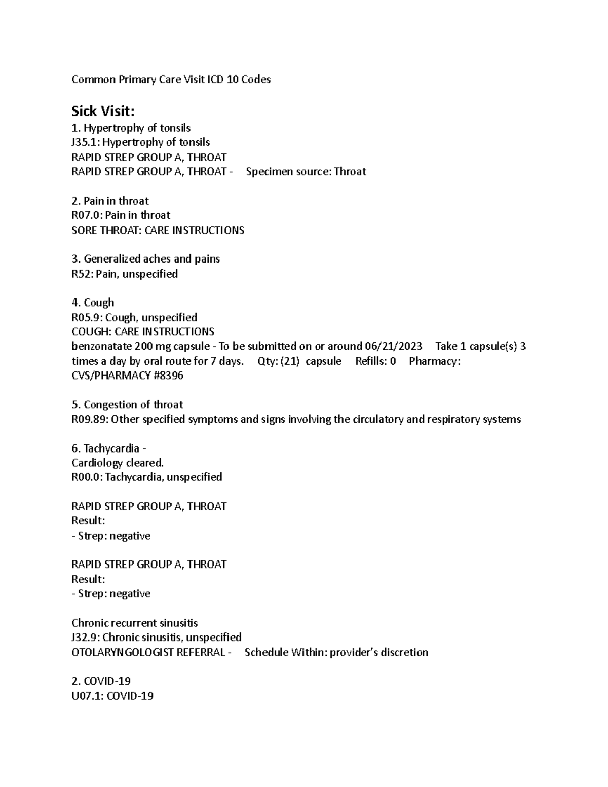 Common Primary Care Visit ICD-10 Codes for Diagnosis & Treatment - Studocu