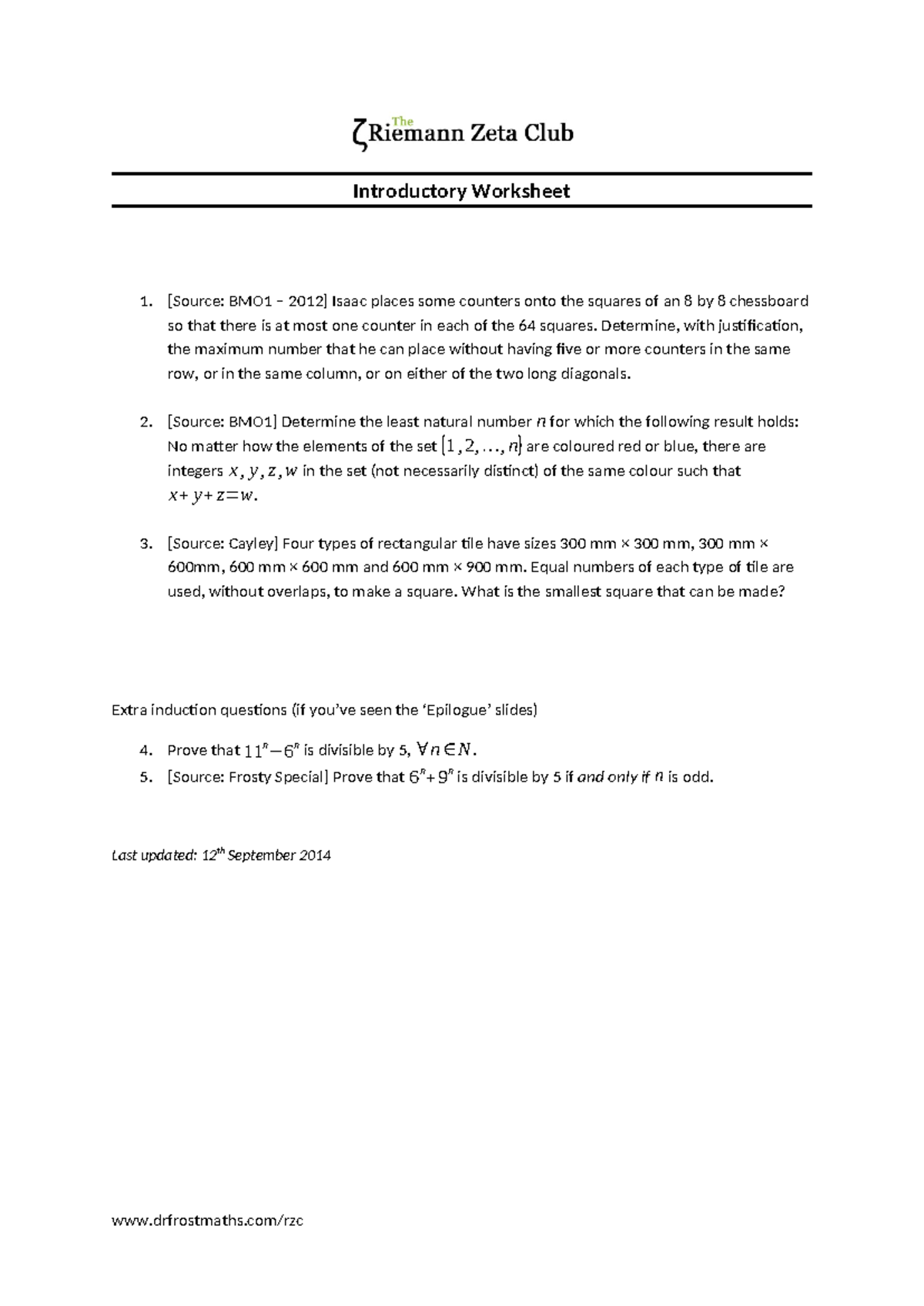 RZC-Introduction-Worksheet: Math Problems & Solutions - Studocu