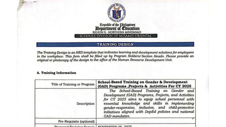 GAD Training Design & Matrix for CY 2025: Enhancing Gender Development ...