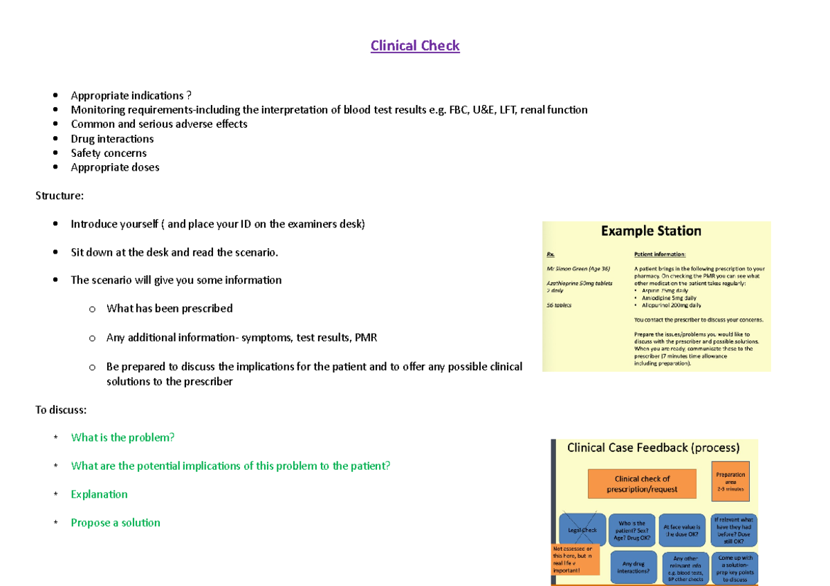 Clinical Check: OSCE Notes for Patient Management and Drug Safety - Studocu
