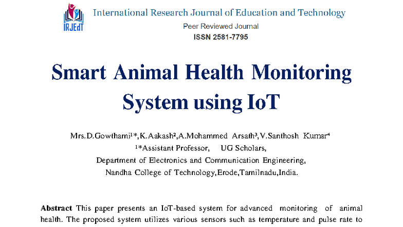 Smart Animal Health Monitoring System using IoT - A Comprehensive Study ...