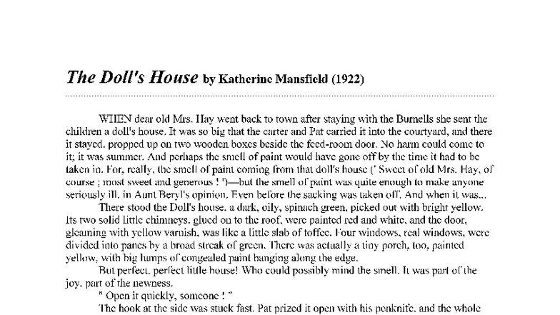 The Doll's House: A Study of Class and Childhood in Katherine Mansfield ...