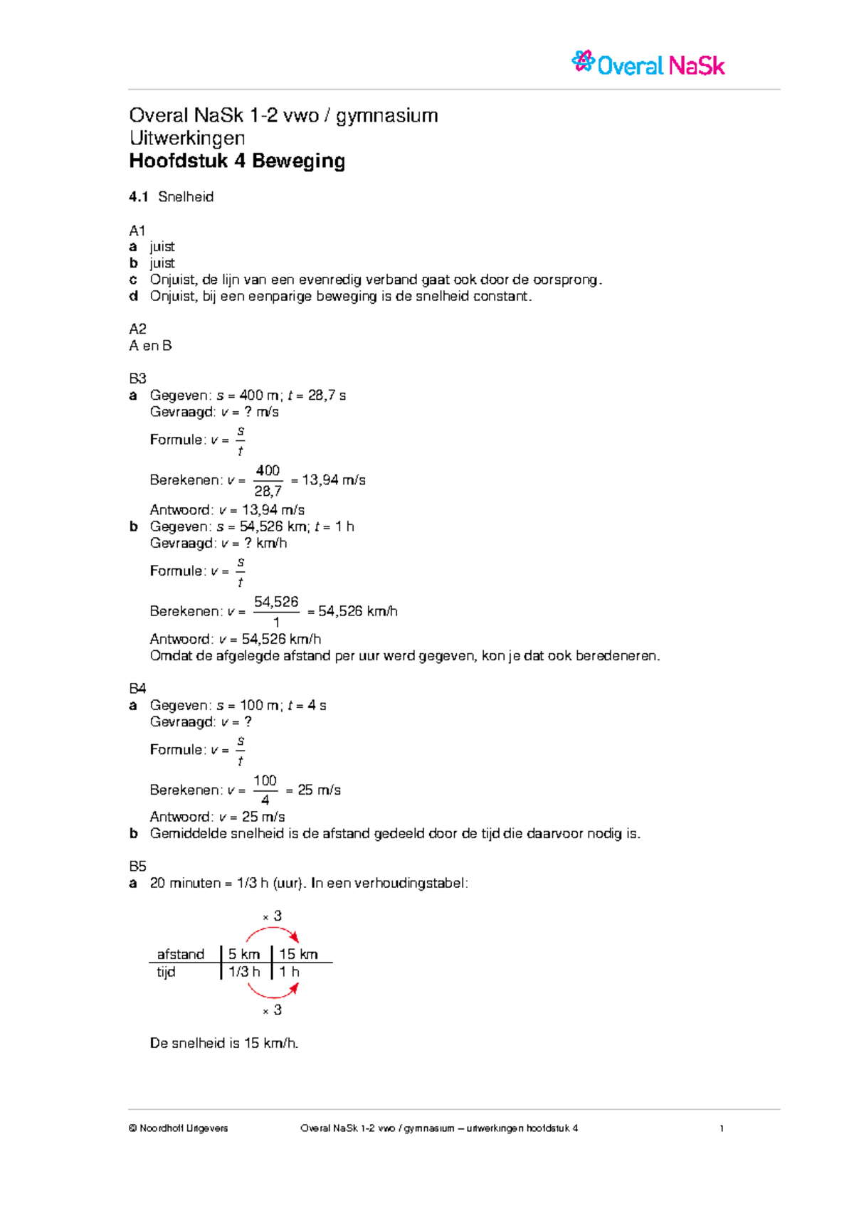 NaSk 1-2 VWO Hoofdstuk 4 Beweging Antwoorden en Berekeningen - Studeersnel