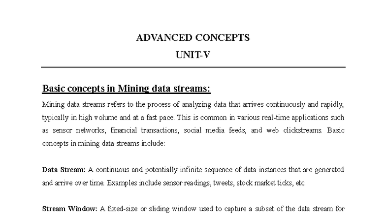 ADVANCED CONCEPTS: Mining Data Streams and Spatial Data Analysis - Studocu
