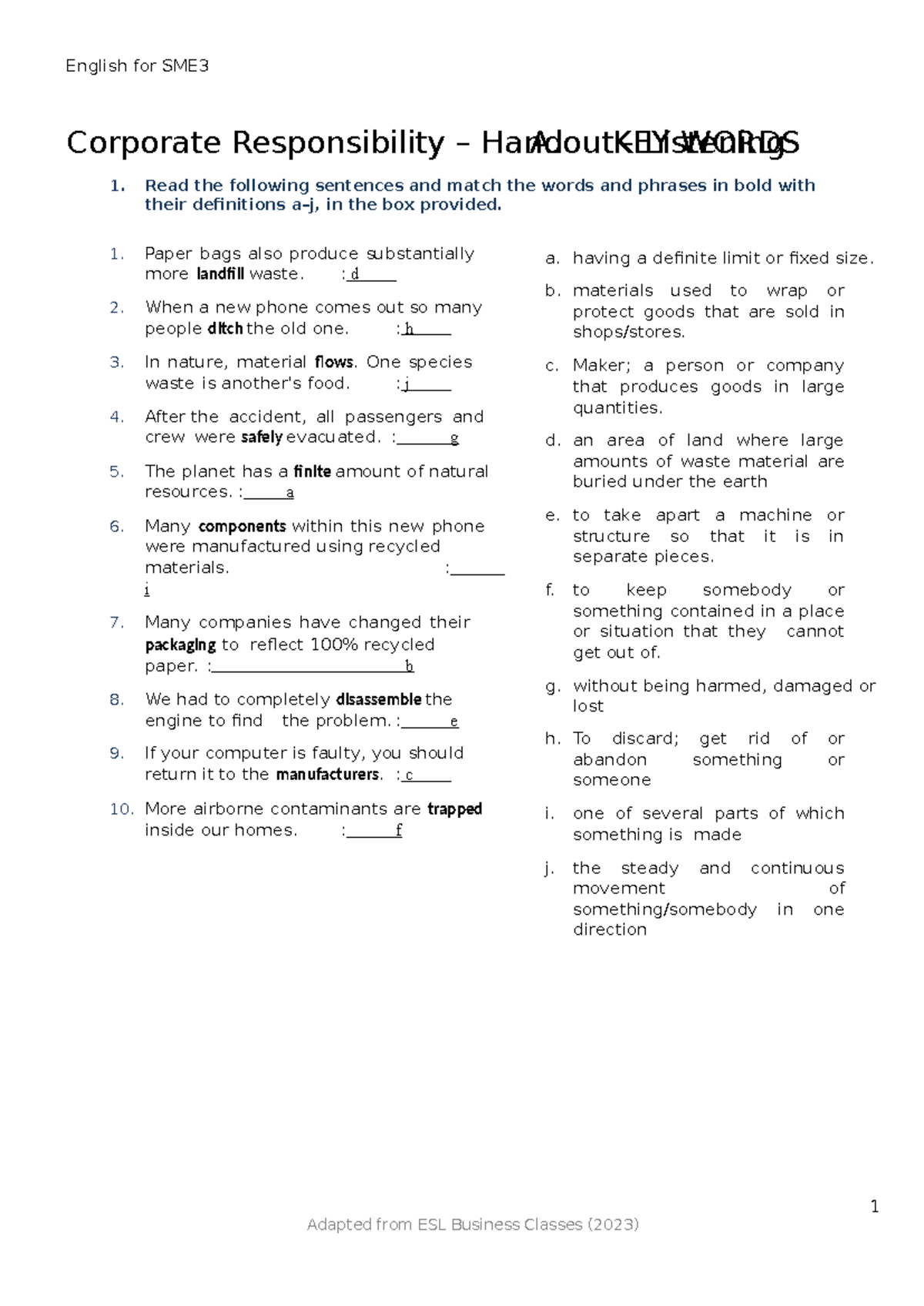 Corporate Responsibility (ENG-SME) - Class Handout & Video Insights ...
