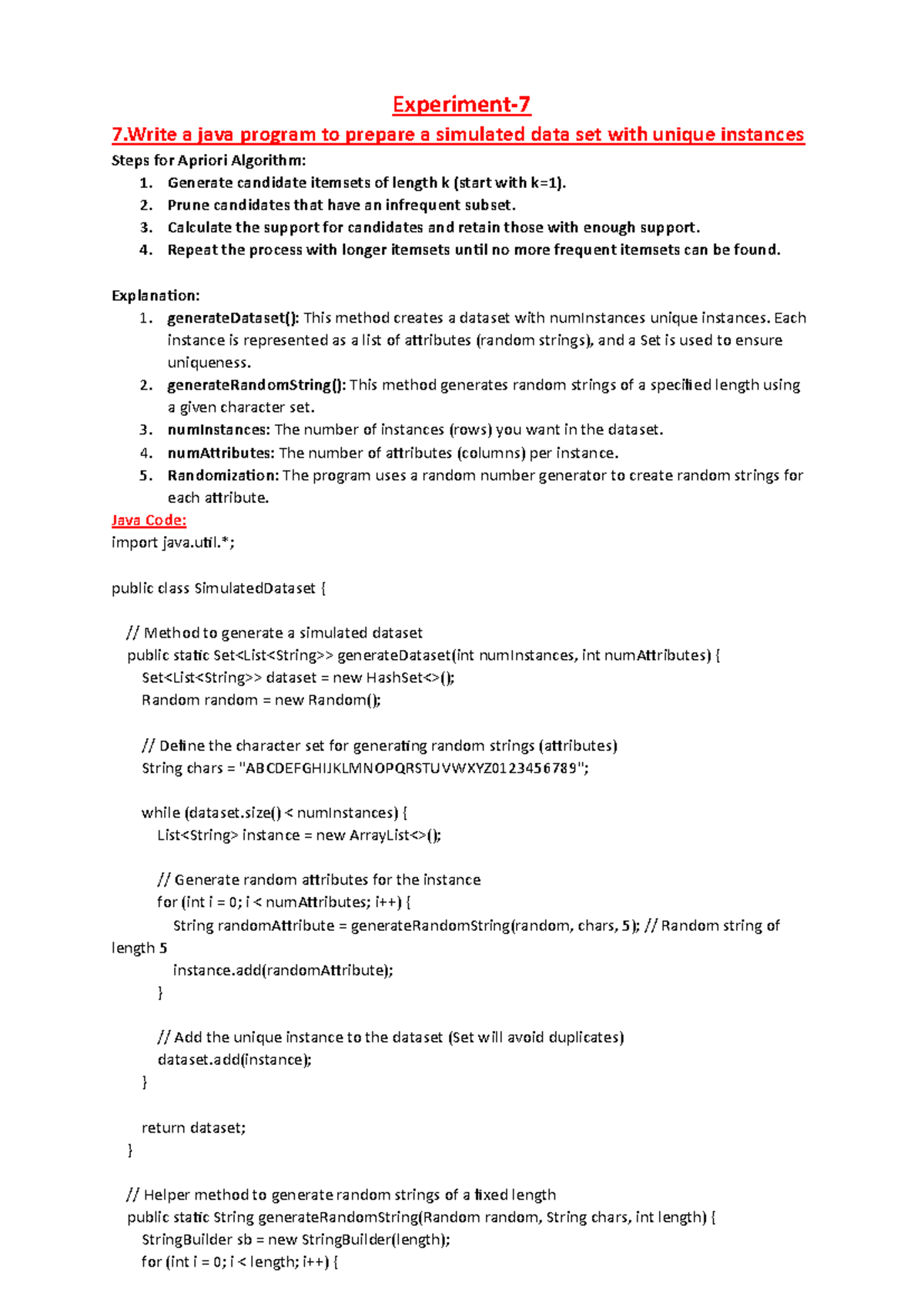 Dwdm-Experiment-7: Java Program for Simulated Dataset Generation - Studocu