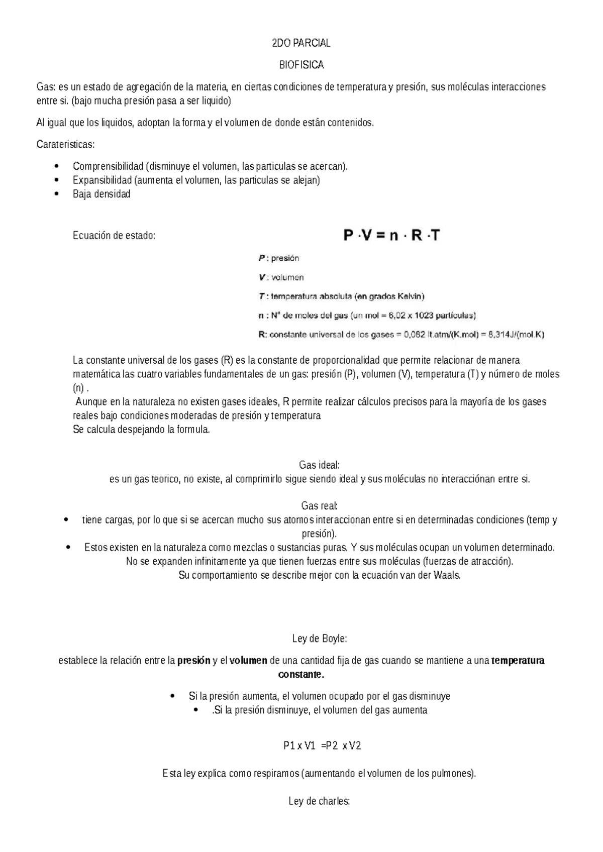 2DO PARCIAL BIOFISICA: Propiedades y Leyes de los Gases - Studocu