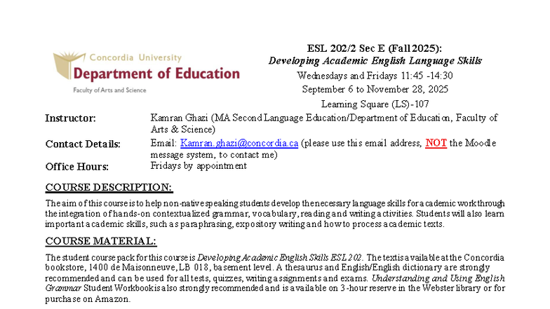 ESL 202 E Winter 2025 class outline KGH - COURSE DESCRIPTION: The aim ...