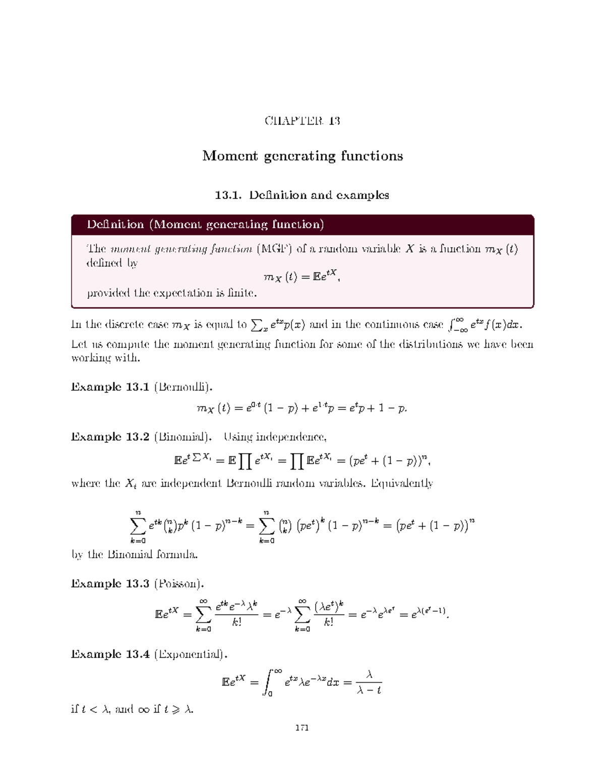 CHAPTER 13 Moment Generating Functions: Key Concepts and Examples - Studocu