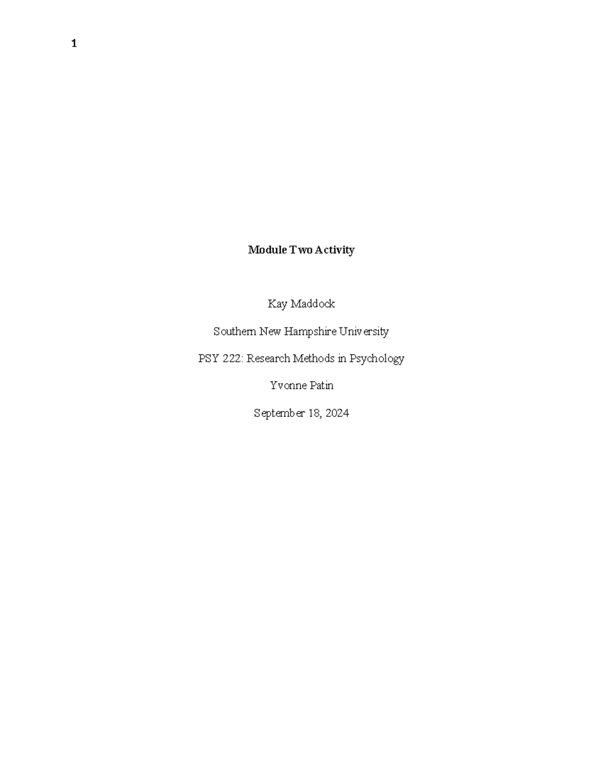 PSY222 Module Two Activity Copy - Module Two Activity Kay Maddock Southern New Hampshire ...
