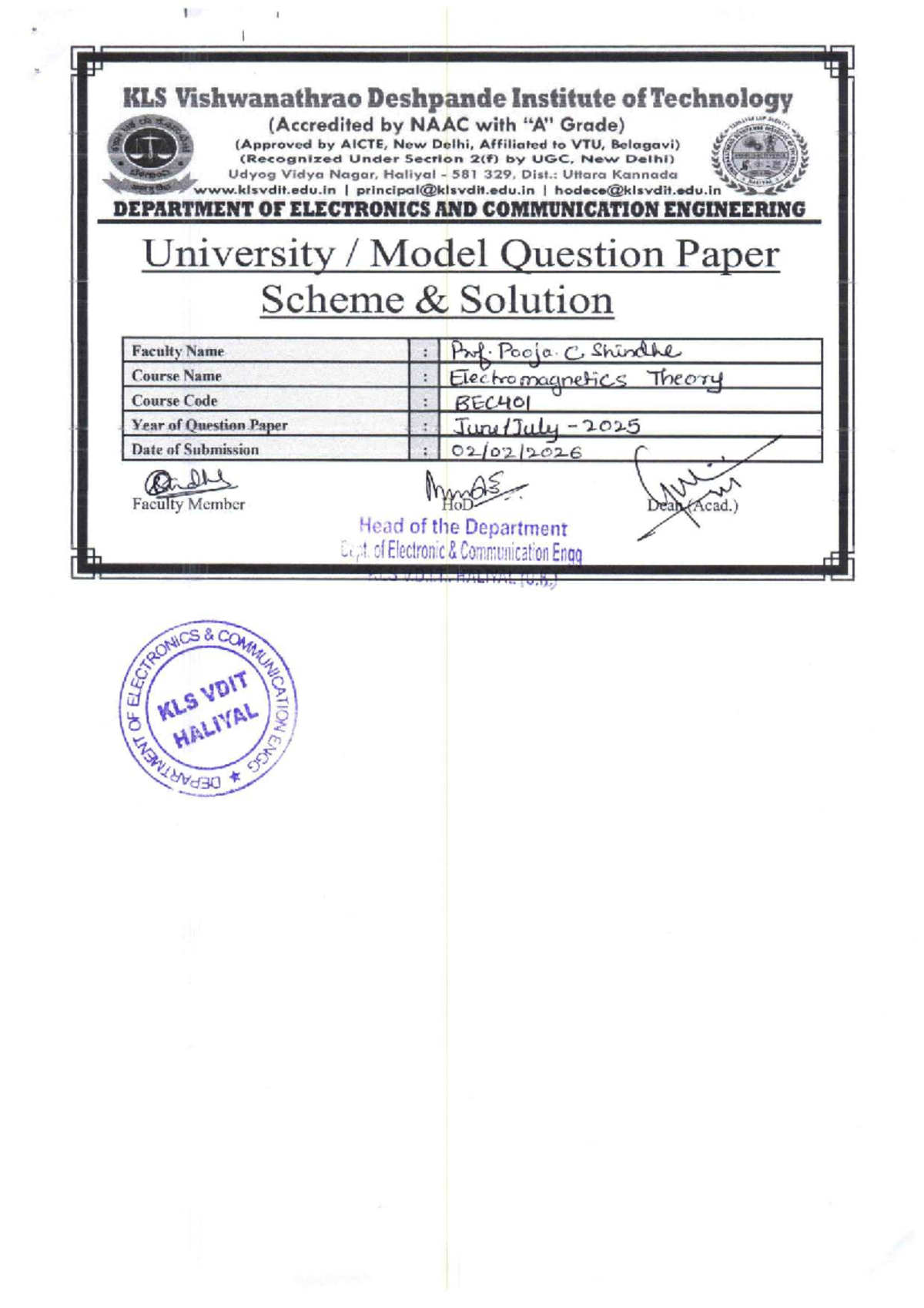 BEC401 Electromagnetics Theory Solved Question Paper 2025 - Studocu