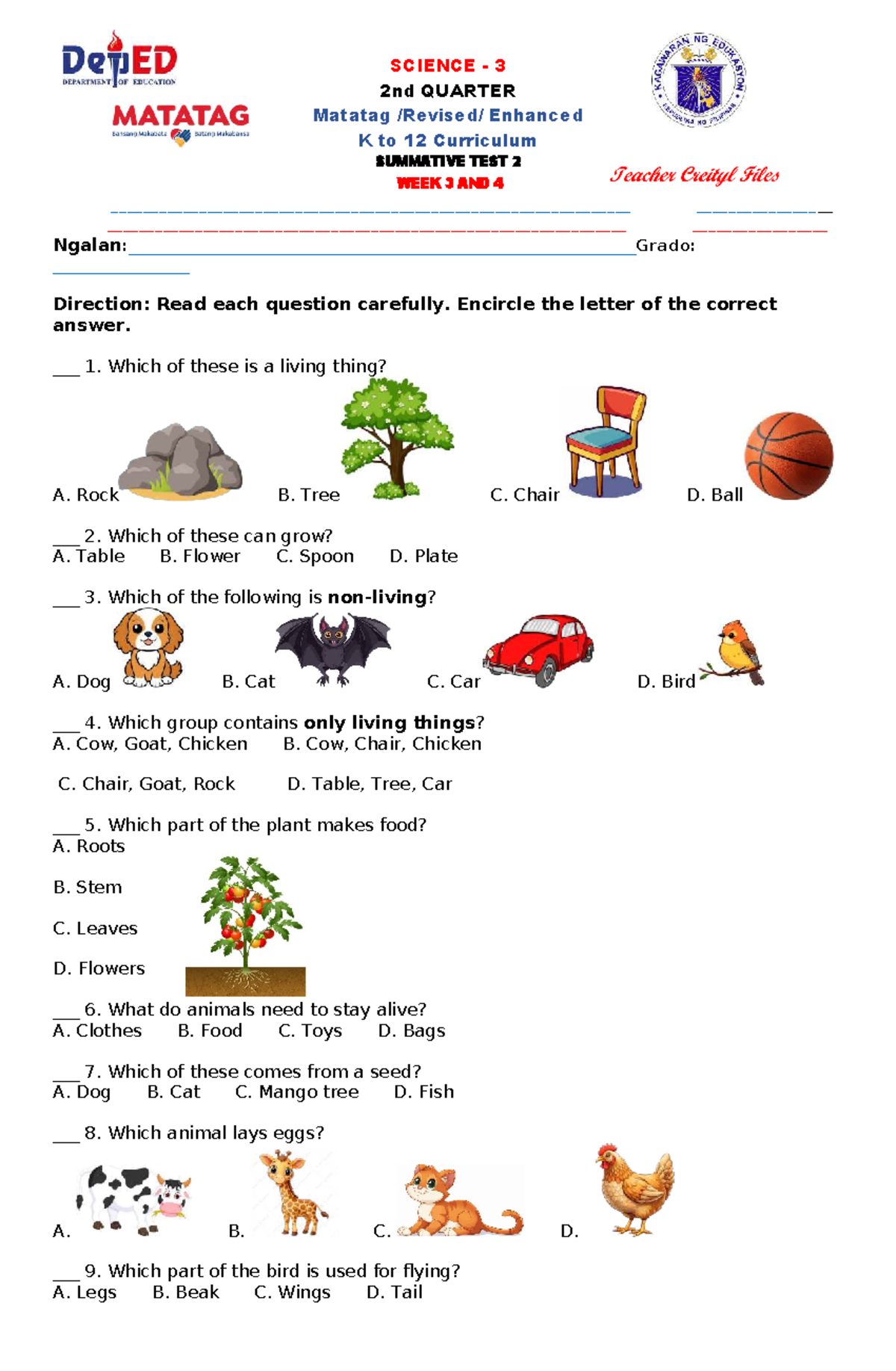 SCIENCE 3 Q2 SUMMATIVE TEST 2 WEEK 3 & 4 ANSWER KEY - Studocu
