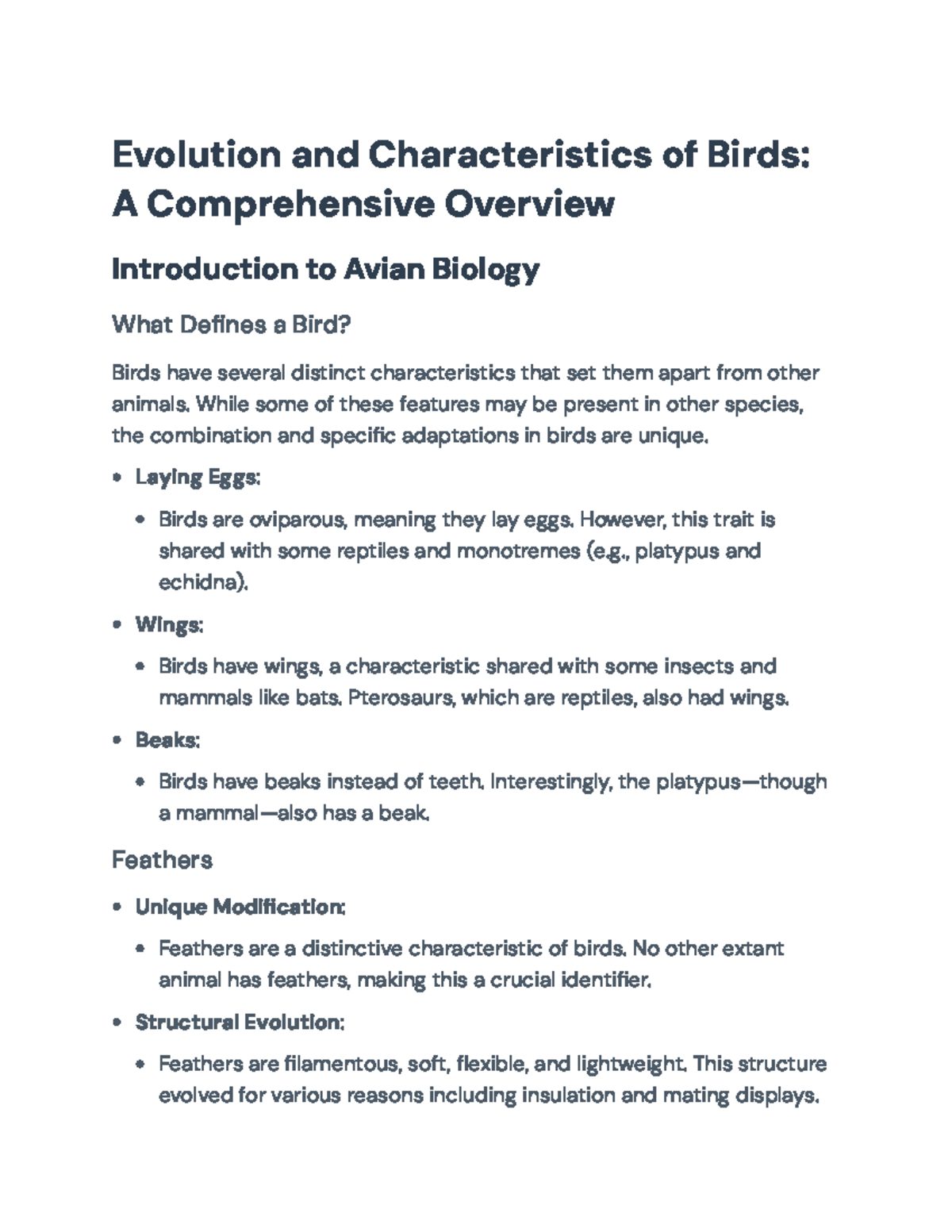 Evolution and Characteristics of Birds: A Comprehensive Overview ...