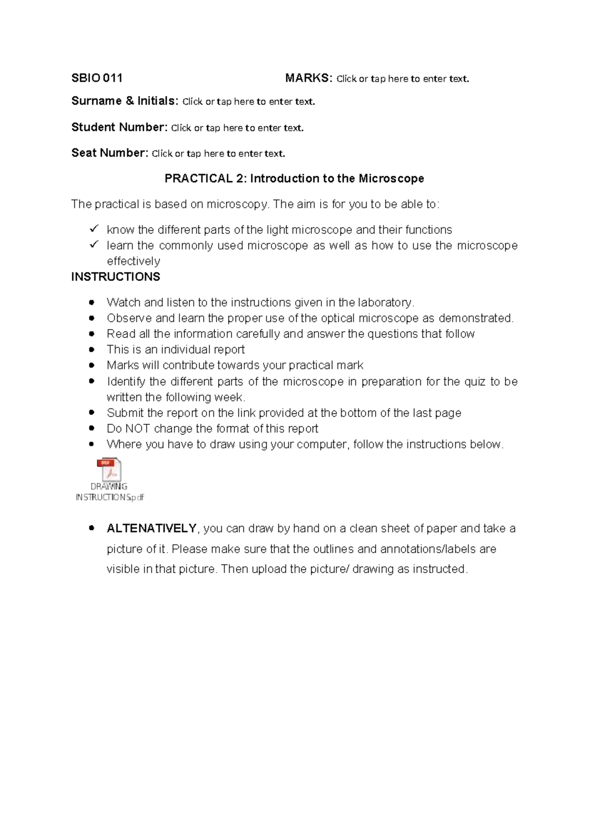 SBIO 011 Practical 2: Introduction to the Microscope Guide - Studocu
