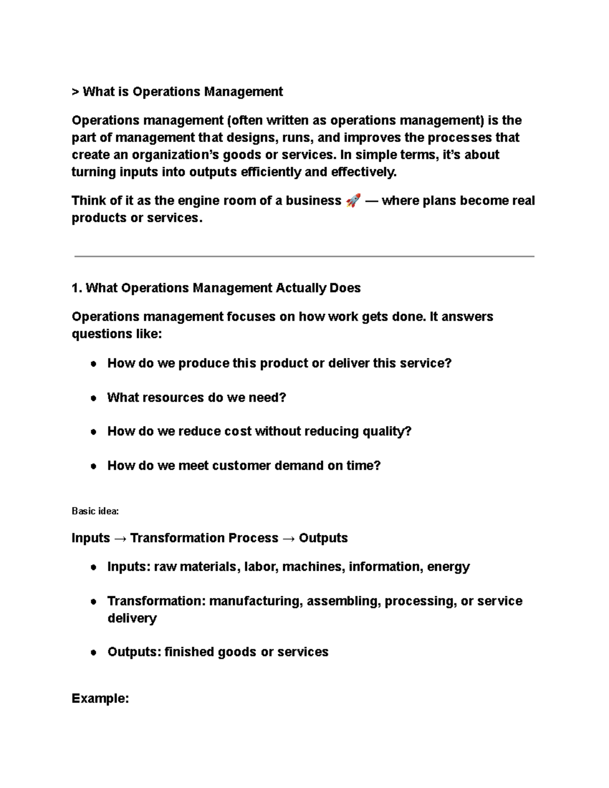 Operations Management Overview: Key Concepts and Processes - Studocu