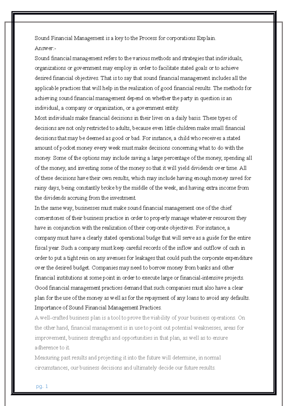 Sound Financial Management: Key Processes for Corporate Success - Studocu