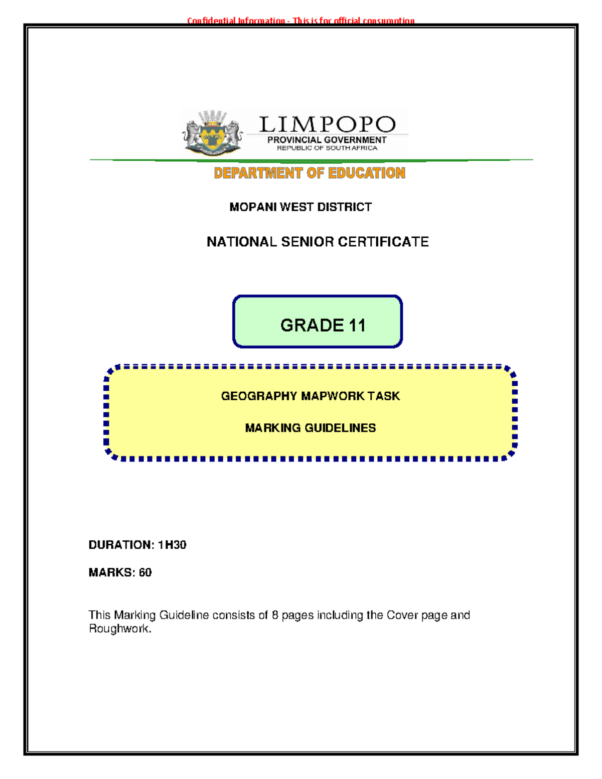 Grade 11 Geography Mapwork Task Marking Guidelines (MOPANI 710530436 ...
