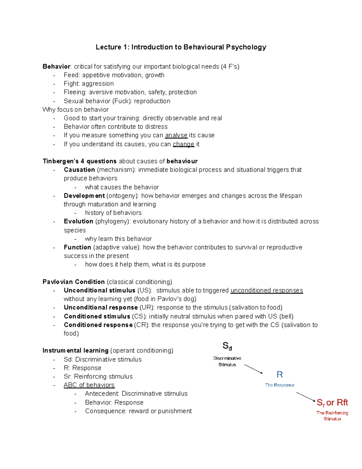 PSYC2015 - Lecture Notes: Introduction to Behavioral Psychology - Studocu