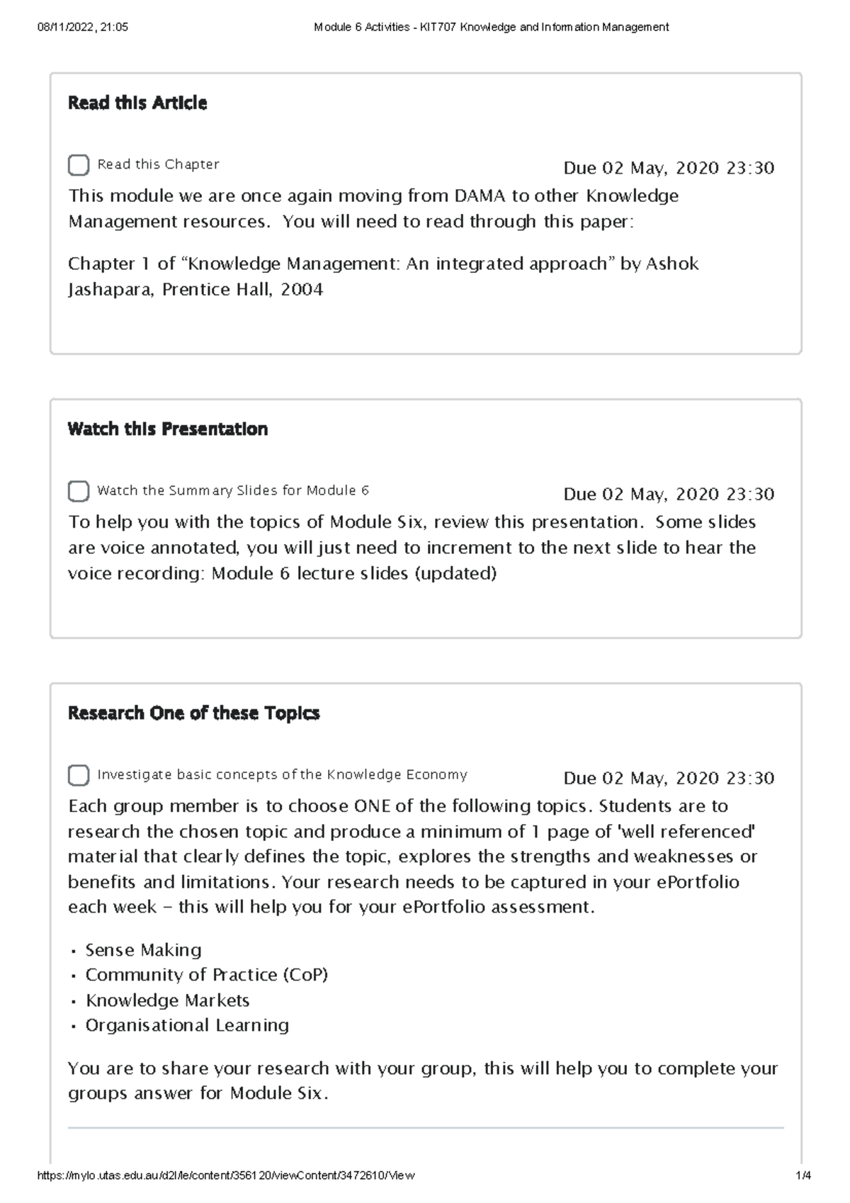 Module 6 Activities - KIT707 Knowledge Management Insights and Tasks ...