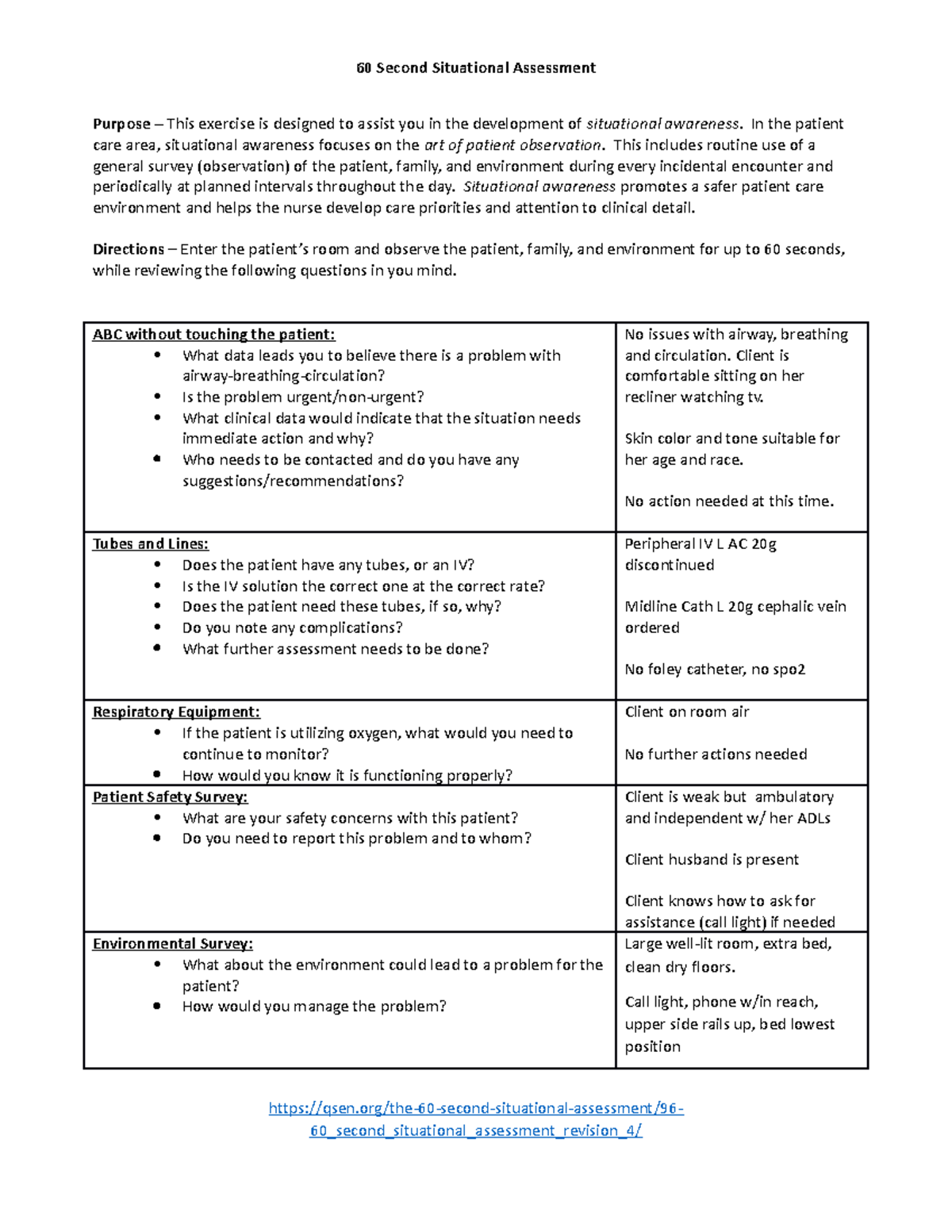 60 Second Situational Assessment for Clinical Practice - Studocu