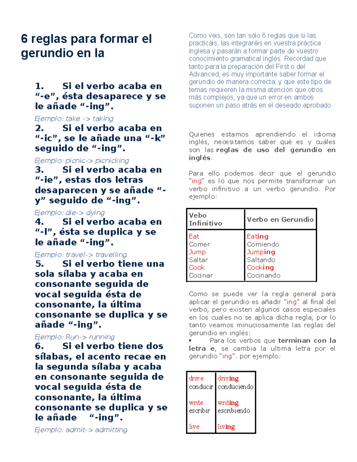 Reglas para Formar el Gerundio en Inglés - Curso de Gramática - Studocu