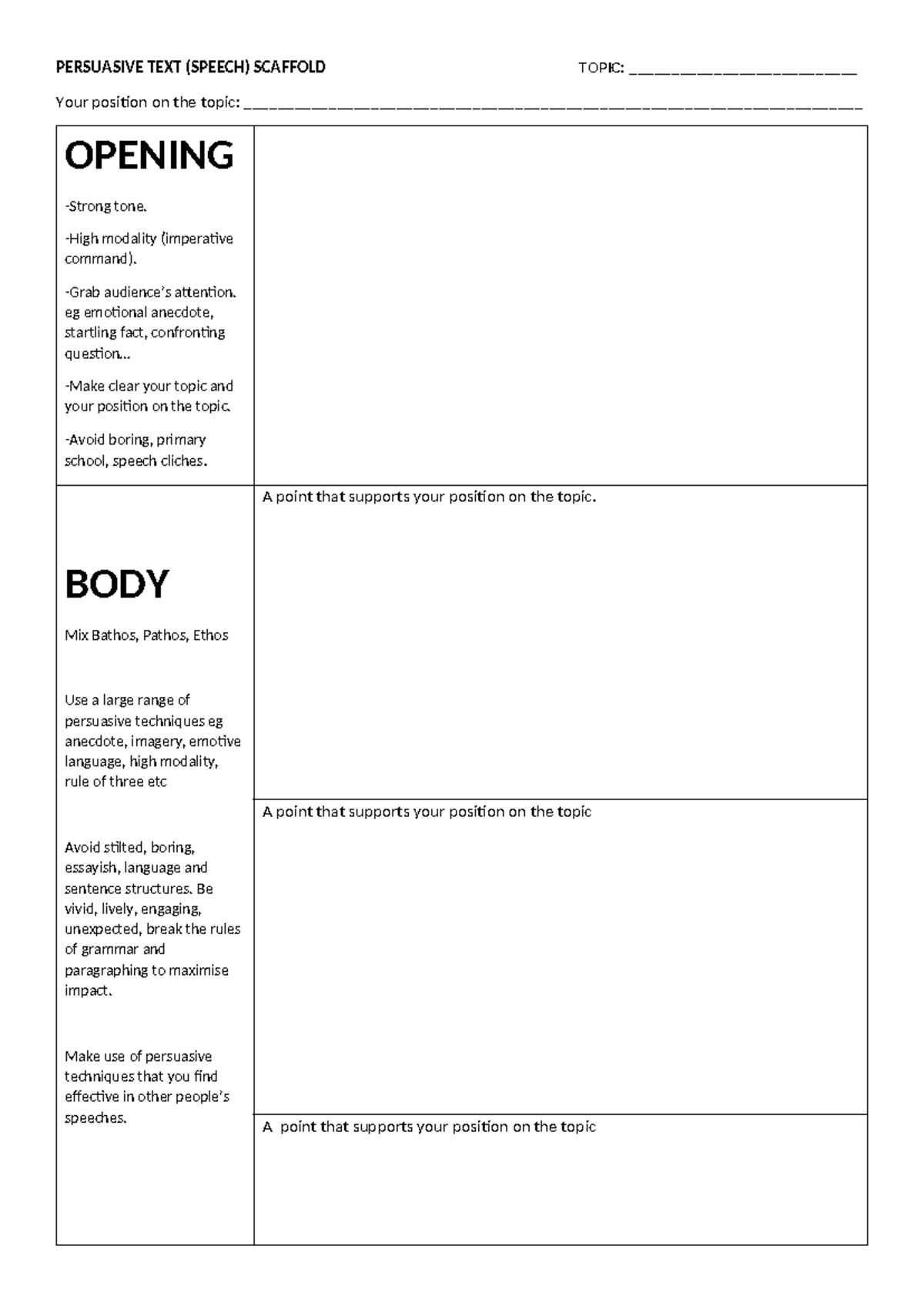 Persuasive Speech Scaffold: Techniques for Engaging Openings and Body ...