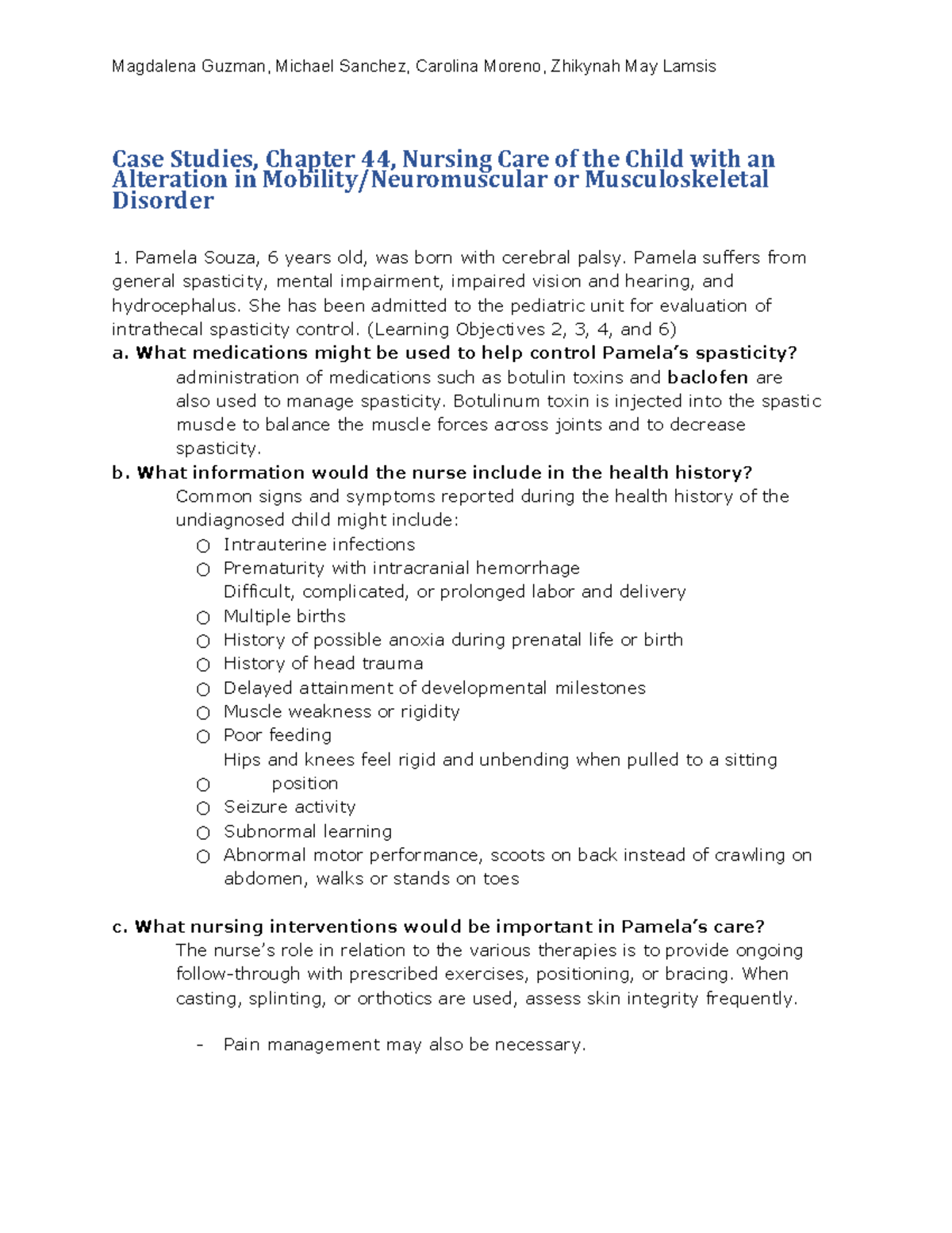Nursing Case Study (Week 12) on Musculoskeletal Disorders in Children ...