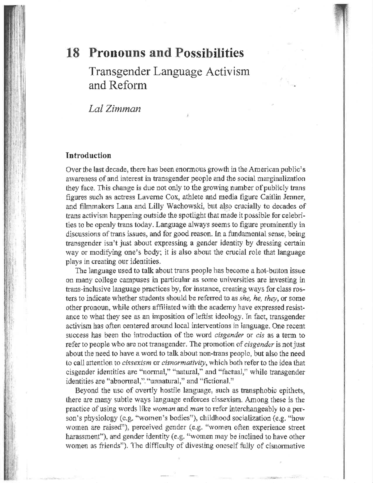 ZIM 2019 - Pronouns and Language Activism in Transgender Reform - Studocu