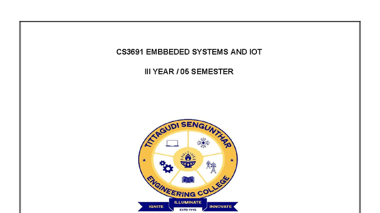 CS3691 Embedded Systems and IoT Year 5 Semester Notes - Studocu